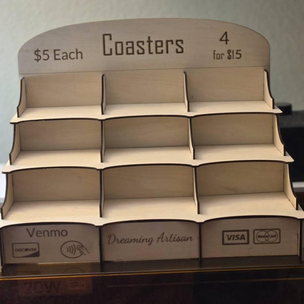 9 Pocket Retail Coaster Counter Display Stand, 4x4 Inch Pockets - Laser ...
