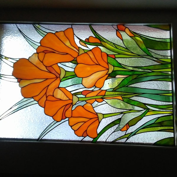 Sunflower Stained Glass Panel Flower Window Hanging Suncatcher Etsy