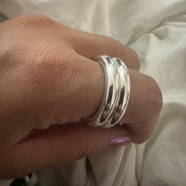 Solid Sterling Silver Ring, Square Ring, Geometric Ring, Chunky Silver Ring, 14mm Wide Band ...