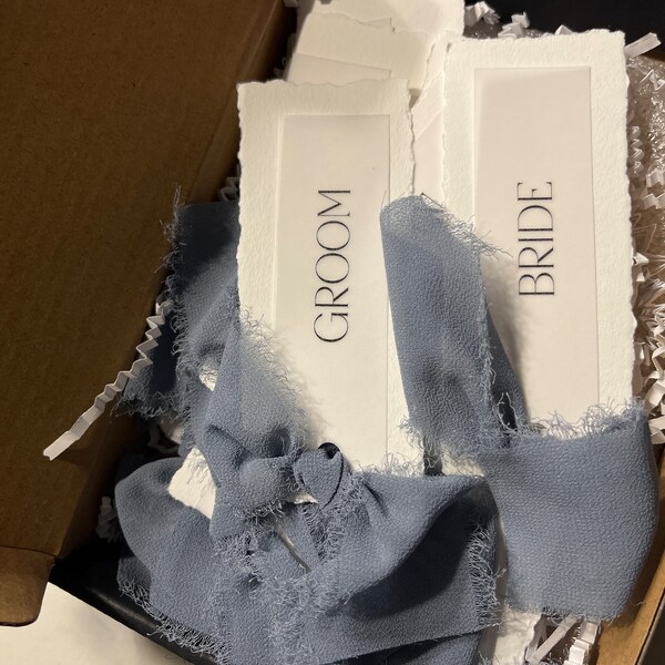 Hand Torn Place Cards and Chiffon Ribbon, Deckle Edge Place Cards With ...