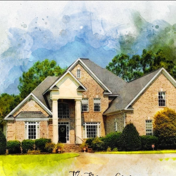 Custom House Portrait,, Hand Painted Watercolor Art, Original Painting ...