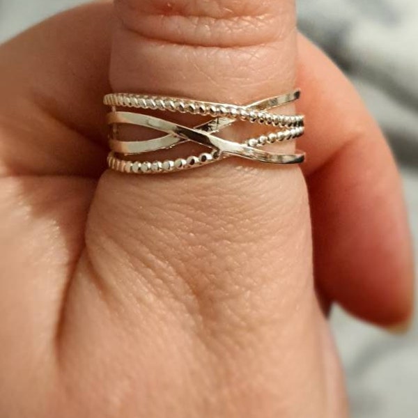 Chunky Silver Ring for Woman-multi Layer Thumb Ring-boho Signet Open Adjustable Dainty Ring-gift ...