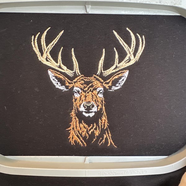Realistic Deer Head Embroidery Design - Big Antlered Buck on Dark ...