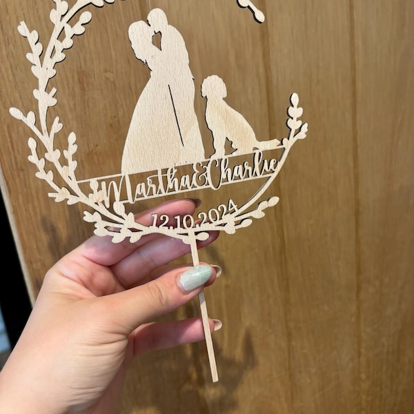 Wreath Wedding Cake Topper, Personalized Wood Cake Topper, Anniversary ...