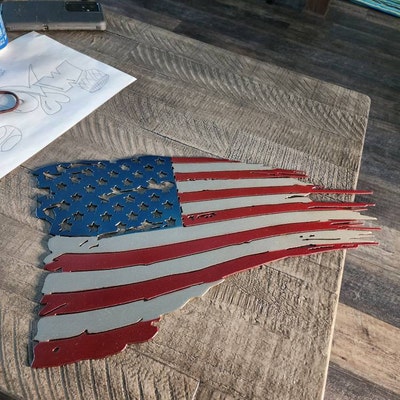 Distressed Flag Metal Sign Cutout USA Tattered Flag Metal American Flag ...