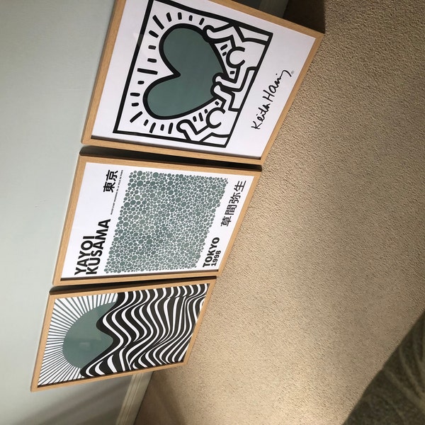 Set of 3 Sage Green Kusama, Keith Haring and Bauhaus Prints, Green Wall ...