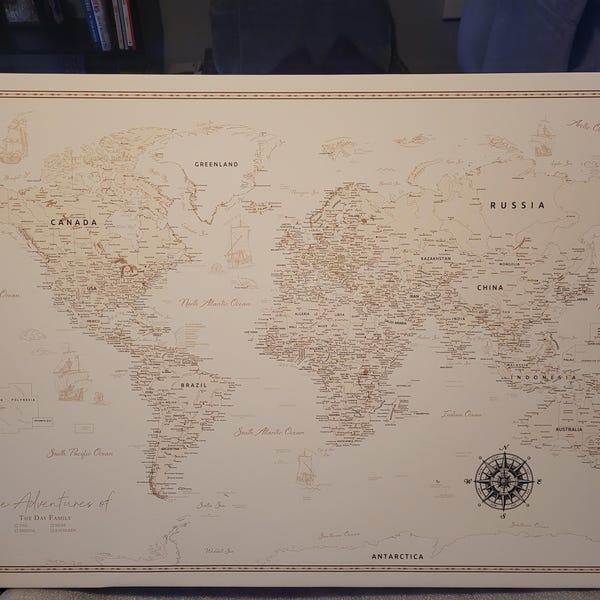 Personalized Travel World Map Push Pin Canvas Pinboard Handmade Home ...