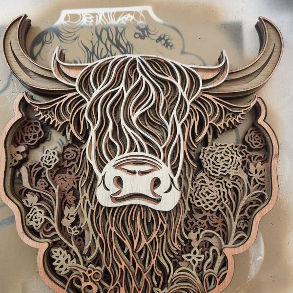 Multilayer Highland Cow Laser Cut File Layered Highland Cow Layered ...