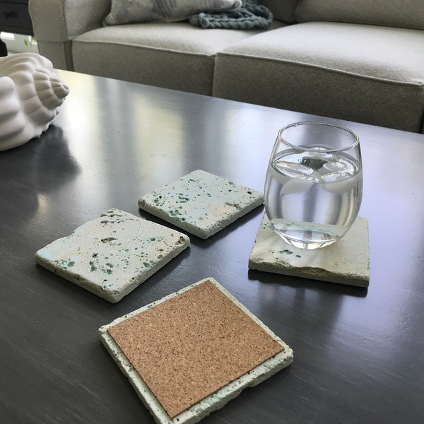Stone Coaster Set Color Washed in Seaglass Green, Boho Blue, Pink, Set ...