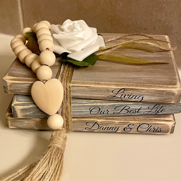 Wood Book Stack - 8"l X 4"h - Faux Book Stack - Personalized - Custom ...