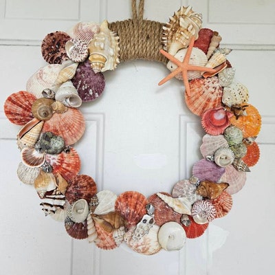 NEW 17 XL Beautiful Real Sea Shell Wreath Wall Hanger With Starfish ...