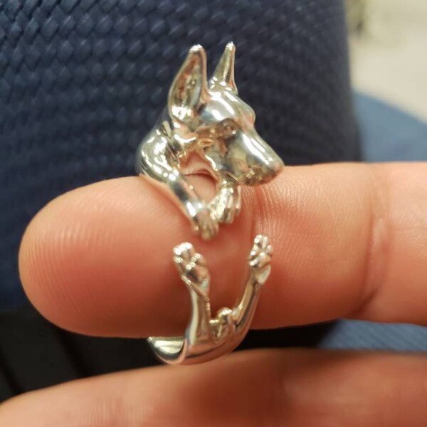 Doberman Ring, Sterling Doberman, Doberman Hug Ring, Doberman ...