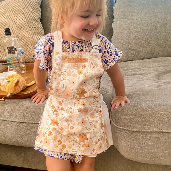 Personalized Floral Cotton Apron, Girls, Women, Cooking, Kitchen ...