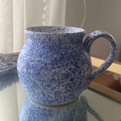 Farmhouse Pottery Blue White Matte Mug, Rustic Wheel Thrown Ceramic Cup ...