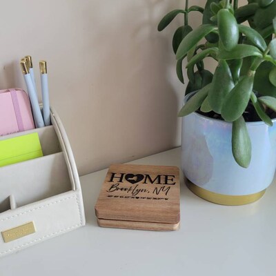 Customized Name Square Coaster Drink Rest Present New Homeowner Dining ...