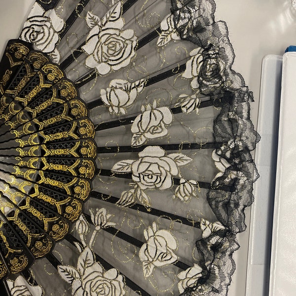 Vintage Styled Lace Rose Flower Fan (10inches), Party Fan, Holding Fan ...