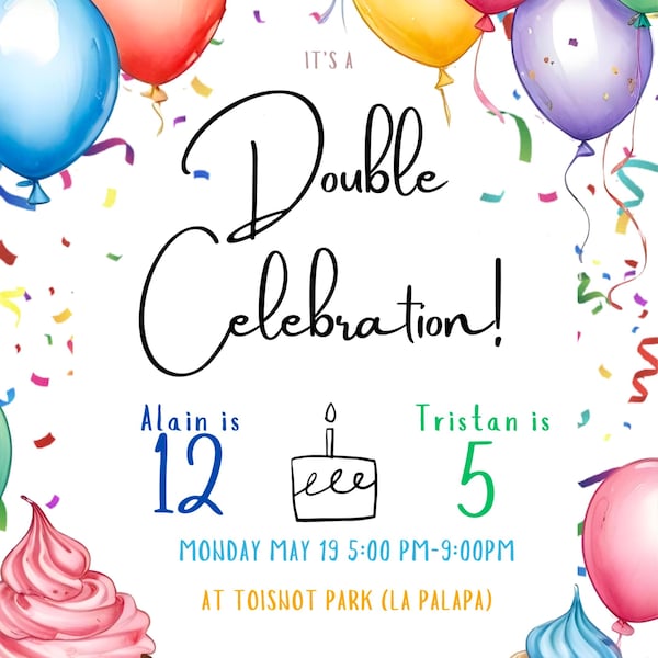Join Party Birthday Invitation, Sibling Birthday Party, Double Birthday ...