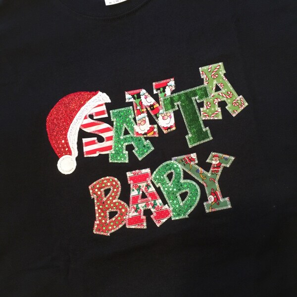 Santa Baby Christmas T-shirt - Bling Sparkle Applique - Custom Adult ...