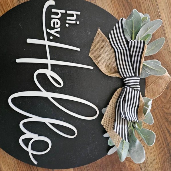 Hi Hey Hello Door Hanger | Hello Front Door Decor | Custom Door Sign ...