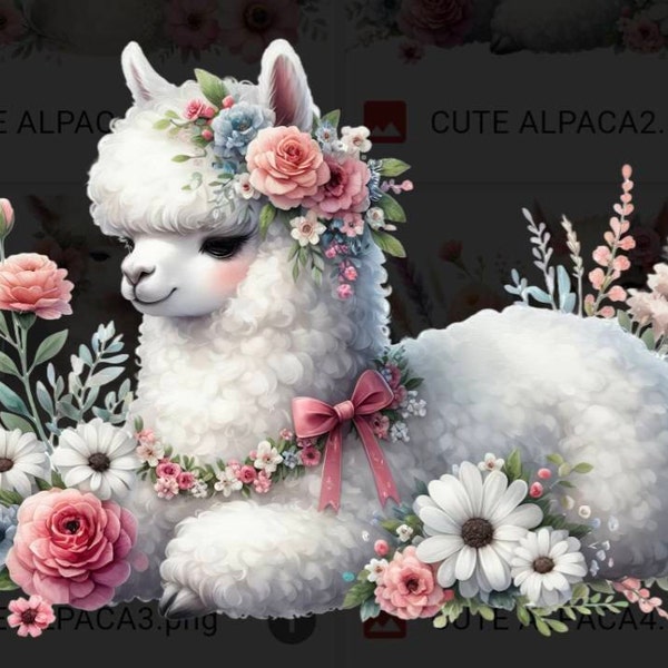 Cute Alpaca Clipart Bundle, Alpaca Png, Watercolor Alpaca Graphics ...
