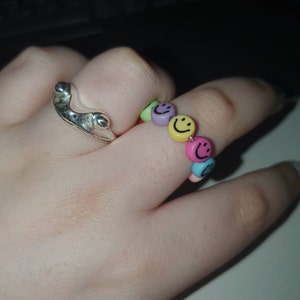 Adjustable Smiley Beaded Rings Stackable Y2K Smiley Face Wire Rings - Etsy
