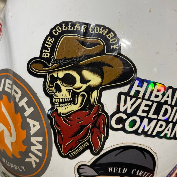 Blue Collar Cowboy Sticker - Lineman Sticker , Hard Hat Sticker , Blue ...