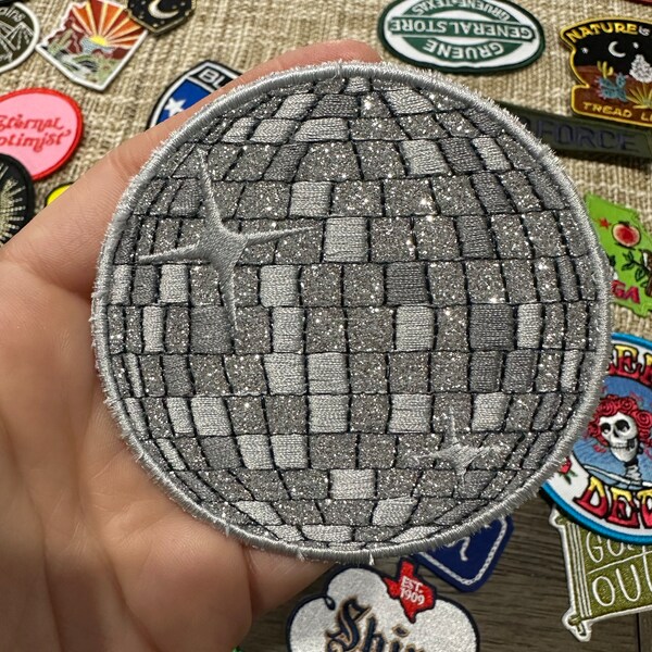 Disco Ball Embroidered Patch - Backpack Patch - Messenger Bag Patch - Embroidery - Glitter Disco ...