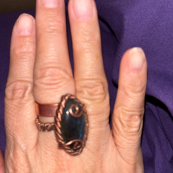 Labradorite Ring Copper Wire Wrapped Ring Copper Ring Labradorite ...