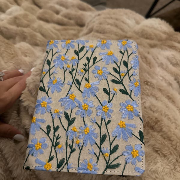 Embroidered Blue Daisy Gray Fabric Kindle Case,kindle 6" 2024, Kindle ...