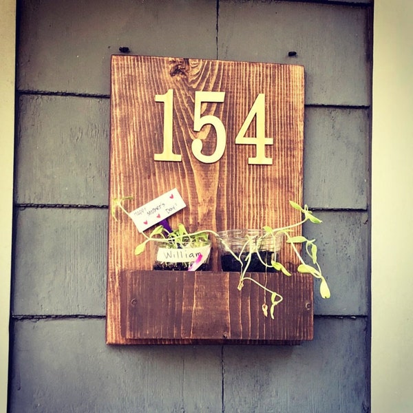 Rustic Address Sign With Planter Box. Wood Address Sign. Address Panel ...