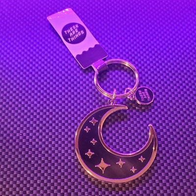 Crescent Moon Enamel Keychain - Etsy