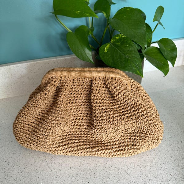 Small Raffia Beige Clutch Bag for Women | Straw Knitted Raffia Bag ...