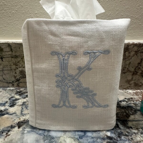 Linen Tissue Box Cover With Monogram - Etsy