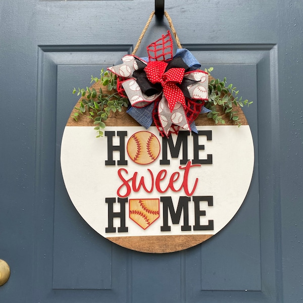 Front Door Decor, Baseball Door Hanger, Home Sweet Home Sign, Front ...