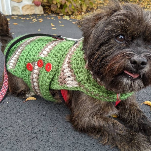 Crocheted Dog Sweater PDF PATTERN, Ribbed Neck, Buttoned Flap, Elegant ...
