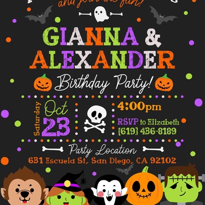 Halloween Birthday Invitation, Halloween Costume Invite Kids, Costume ...