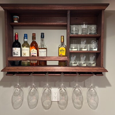 Mini Bar, Red Mahogany Stain Wine Rack, 3'x2' Liquor Cabinet, Wall ...