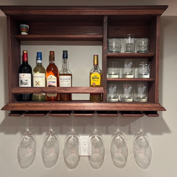 Mini Bar, Red Mahogany Stain Wine Rack, 3'x2' Liquor Cabinet, Wall ...