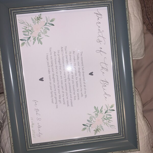 Personalised Mother or Parents of the Bride Poem Gift. UNFRAMED Print ...