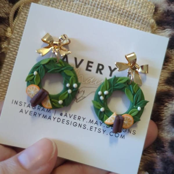 Handmade Christmas Wreath Polymer Clay Floral Earring Collection ...