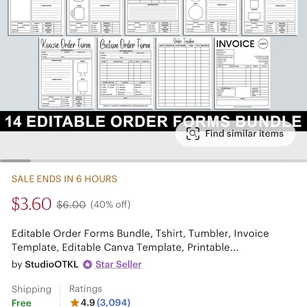 Editable Order Forms Bundle, Tshirt, Tumbler, Invoice Template ...