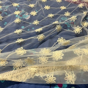 Women's White Embroidered Net Stole/ Dupatta, Bridal Fabric, Saree ...