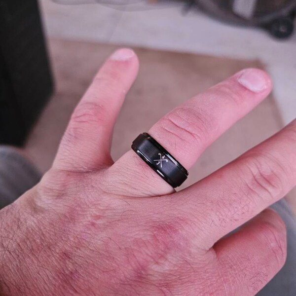 Golf Ball Tee Club Ring, Mens Wedding Band Black, Awesome Tungsten Ring ...