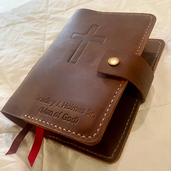Personalized KJV Holy Bible Cover With Handle , Custom Leather Holy ...