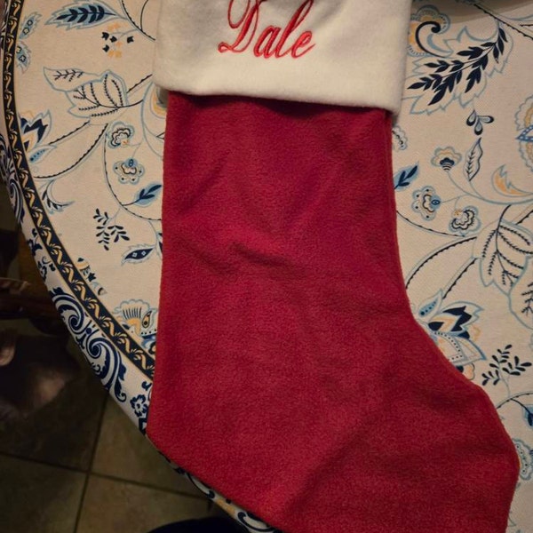 Personalized Christmas Stocking: Red Fleece Stocking With Embroidered ...