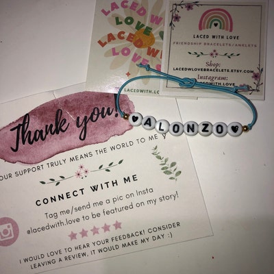 Custom Beaded Letter Name Friendship Bracelet Minimalistic Elastic ...