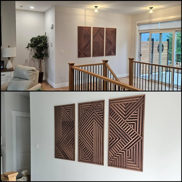Modern Wood Wall Art Set | Large Modern Wood Wall Hangings | Geometric ...