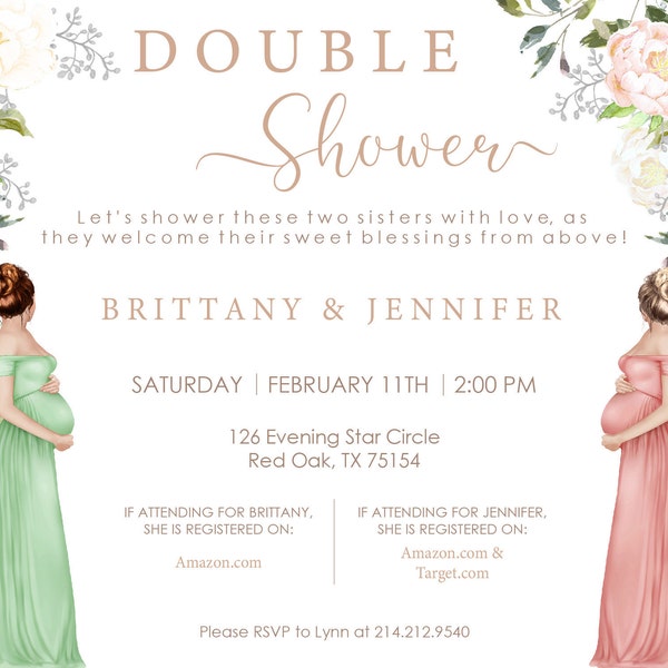 Double Baby Shower Invite, Personalized, Custom Made, Duo Baby Sprinkle ...