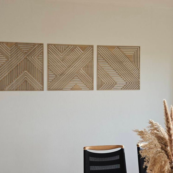 Geometric Lines Panel Set of 3 Wood Wall Art Decor Wooden Nursery Sign ...