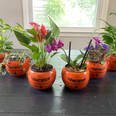 Small Ceramic Basketball Planter, Round Flower Pot, Sports Home Decor ...